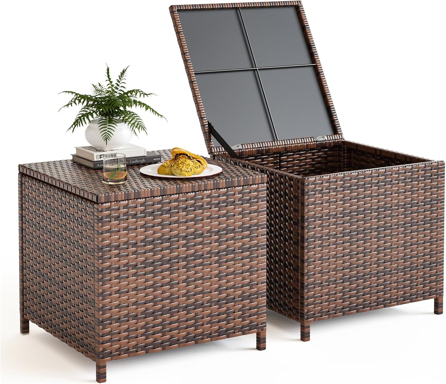 Outdoor Wicker Side Table with Storage Set of 2 Patio Rattan End Table ...