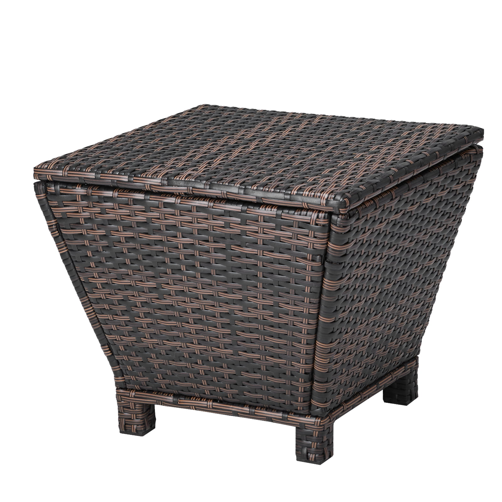 Outdoor Wicker Side Table with Storage, Small Patio PE Rattan Storage ...