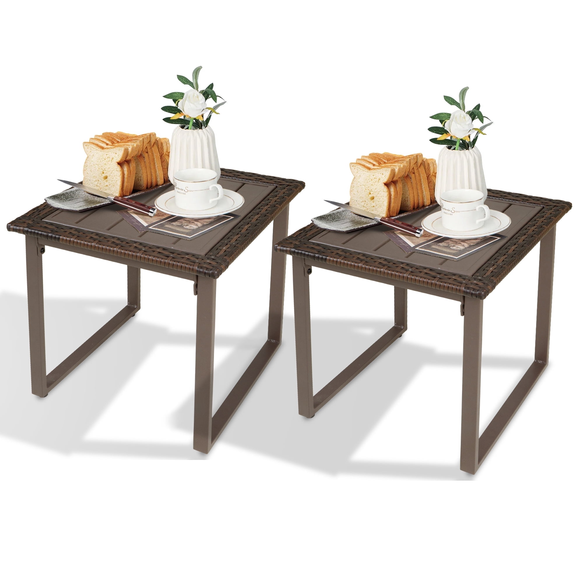 Outdoor Wicker Side Tables for Patio Set of 2, Patio Square Coffee ...