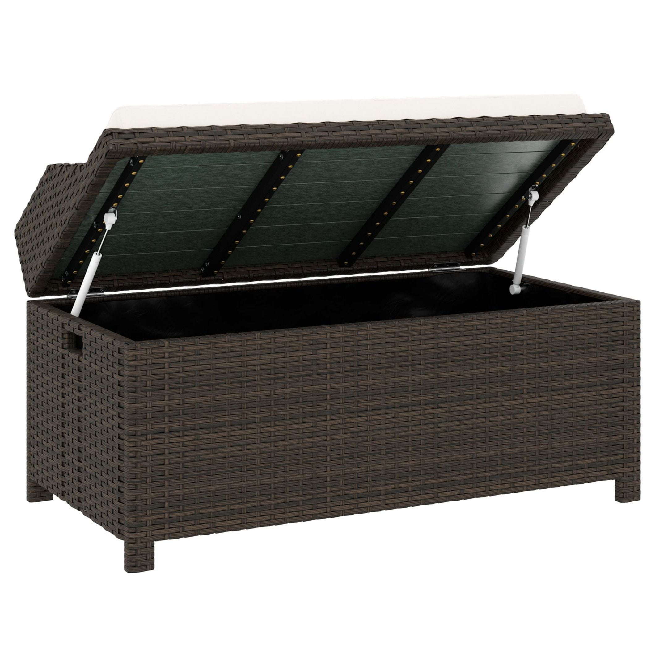 Outdoor Wicker Storage Bench with Cushion, 40.25" Cream White - Patio ...