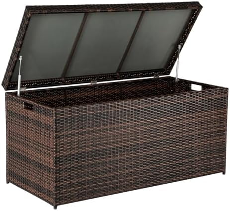 Outdoor Wicker Storage Box, 132 Gallon Patio Rattan Deck Box, Wicker ...