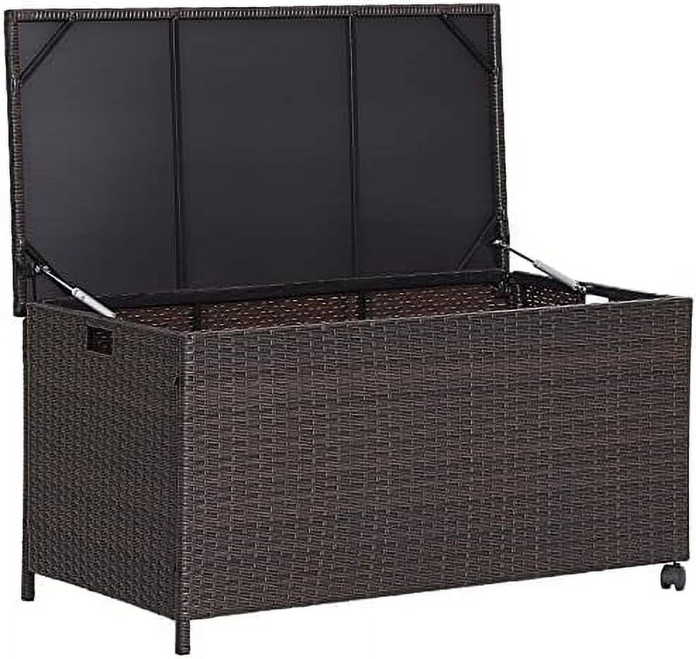 Outdoor Wicker Storage Box - 50 Gallon PE Rattan Storage Container with ...