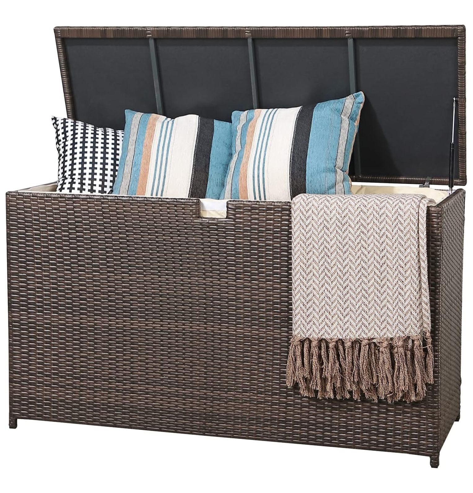 Outdoor Wicker Storage Box, Garden Deck Bin with Aluminum Frame, Patio ...