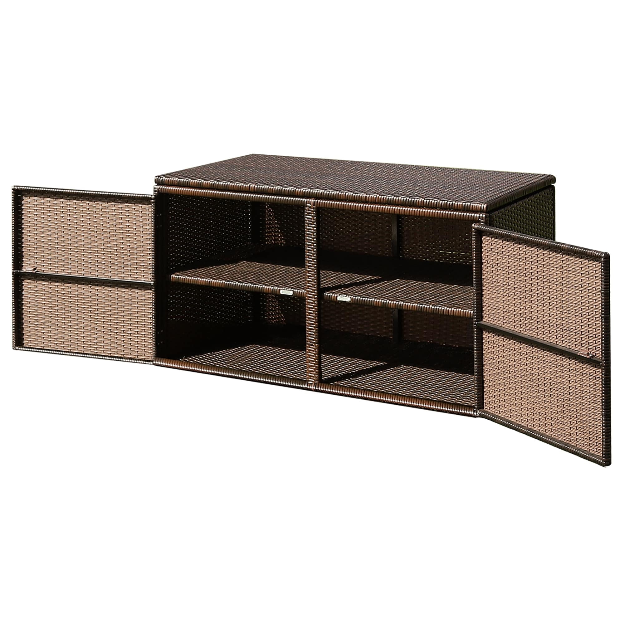 Outdoor Wicker Storage Box Garden Deck Box with Steel Frame Brown ...