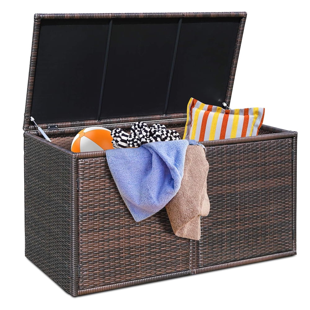 Outdoor Wicker Storage Box, Versatile Retro Deck Bin with Steel Frame ...