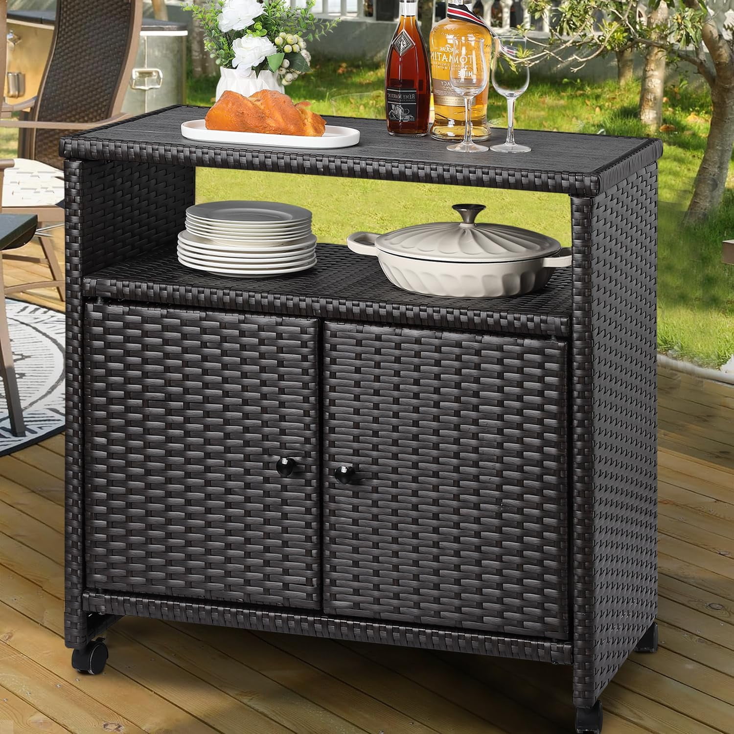 Outdoor Wicker Storage Cabinet - Patio Bar Table Outdoor Buffet Cabinet ...
