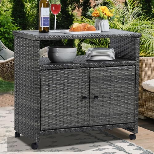 Outdoor Wicker Storage Cabinet - Patio Bar Table Outdoor Buffet Cabinet ...