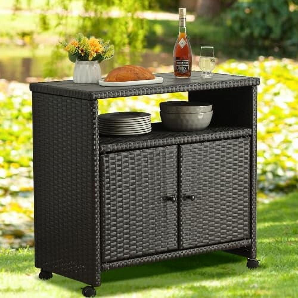 Outdoor Wicker Storage Cabinet - Patio Bar Table with Wheel,Outdoor ...
