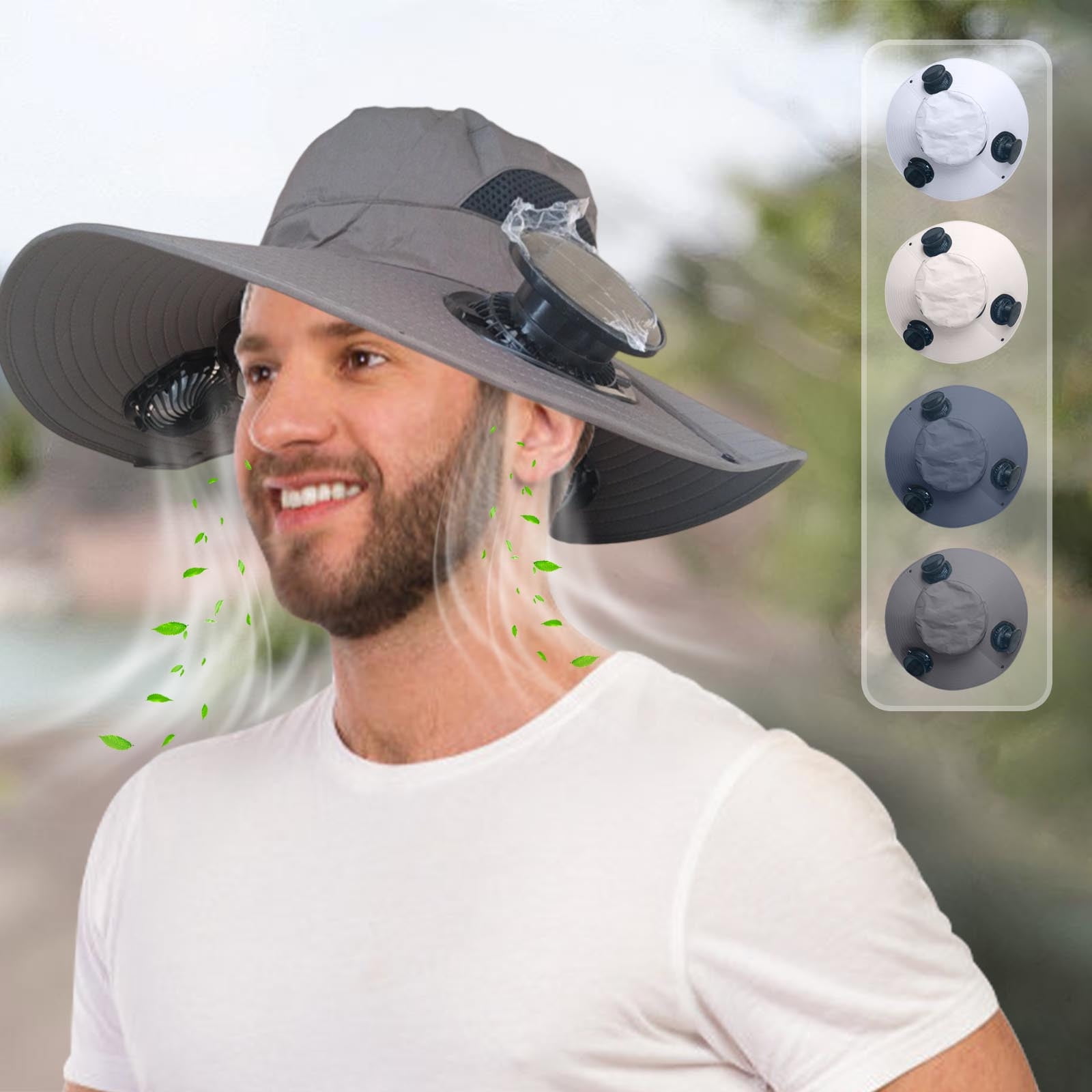 Outdoor Wide Brim Solar Fan Hat with 3 Solar Fan Fishing Hat for Men ...