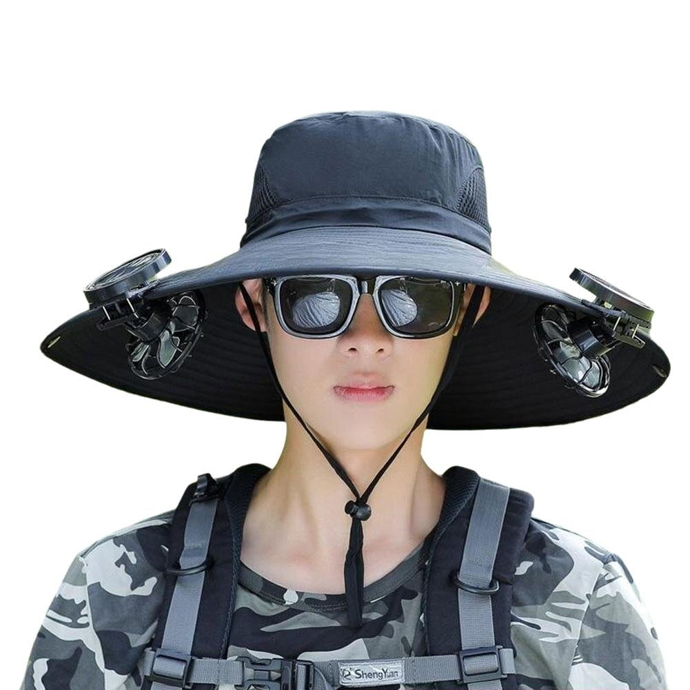 Outdoor Wide Brim Sun Hat with Dual Solar Fans, UPF 50+ Sun Protection ...