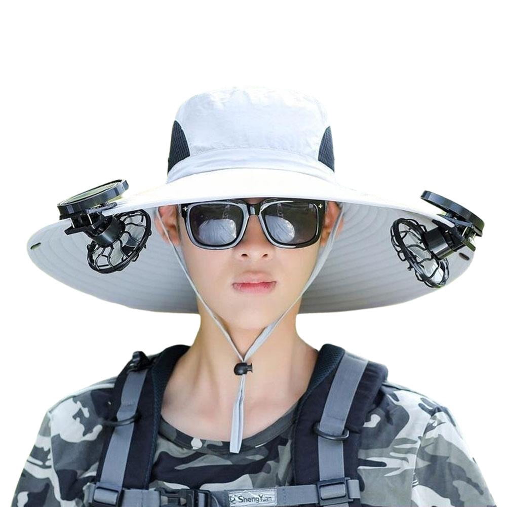 Outdoor Wide Brim Sun Hat with Dual Solar Fans, UPF 50+ Sun Protection ...