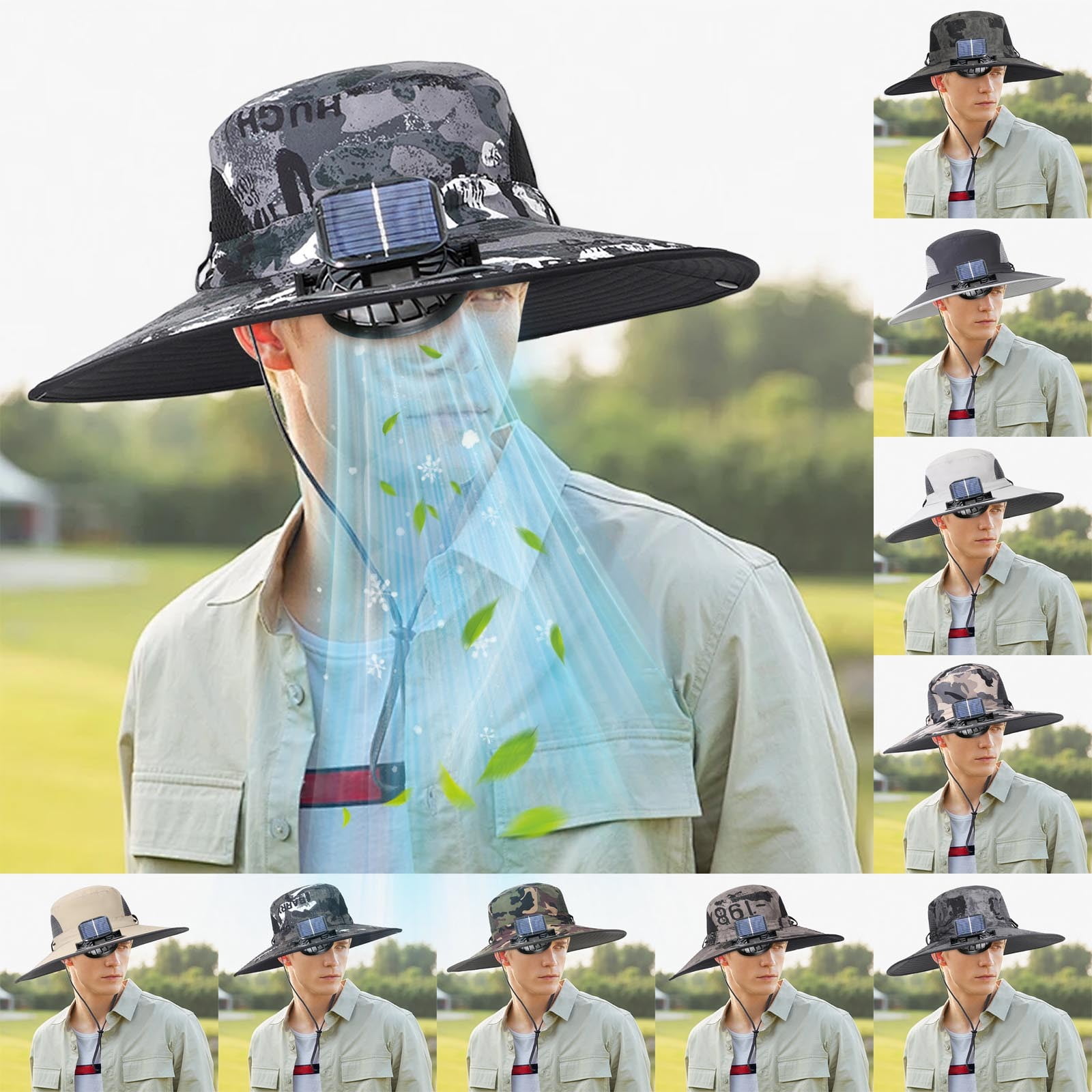 Outdoor Wide Brim Sun Hat with Solar Fan Bucket Hat for Men UPF 50 ...