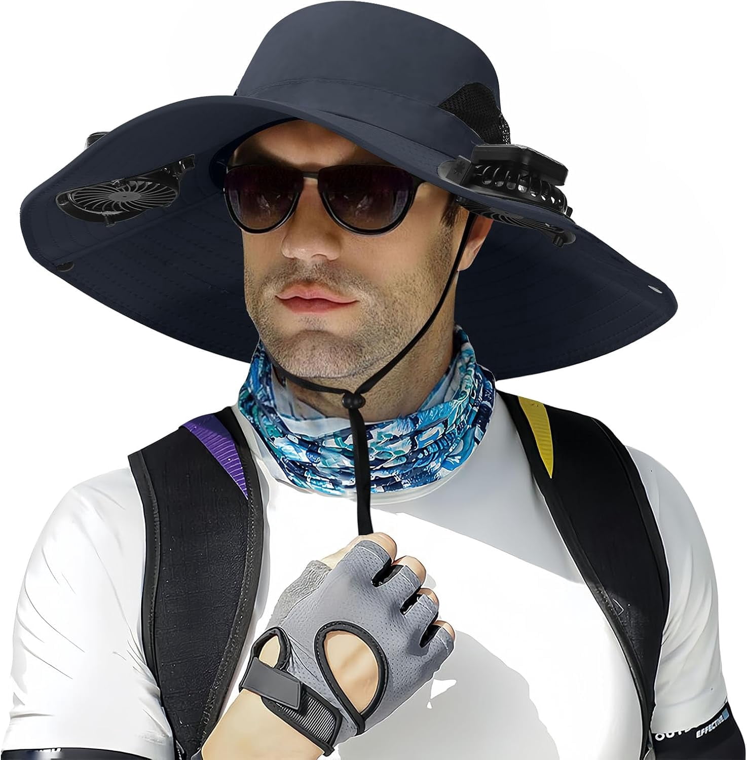 Outdoor Wide Brim Sun Hat with 2 Solar Fan - 2025 Sun Bucket Hat for ...