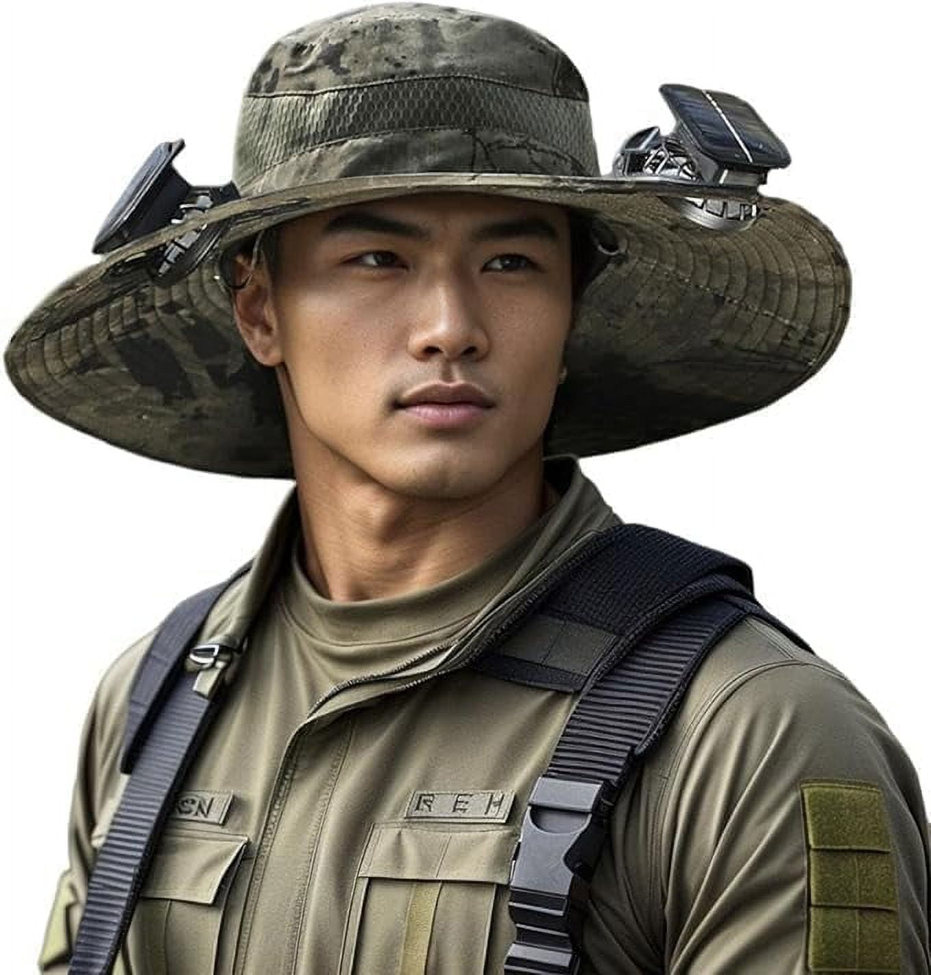 Outdoor Wide Brim Sun Hat with 2 Solar Fan Sun Bucket Hat for Men Women ...