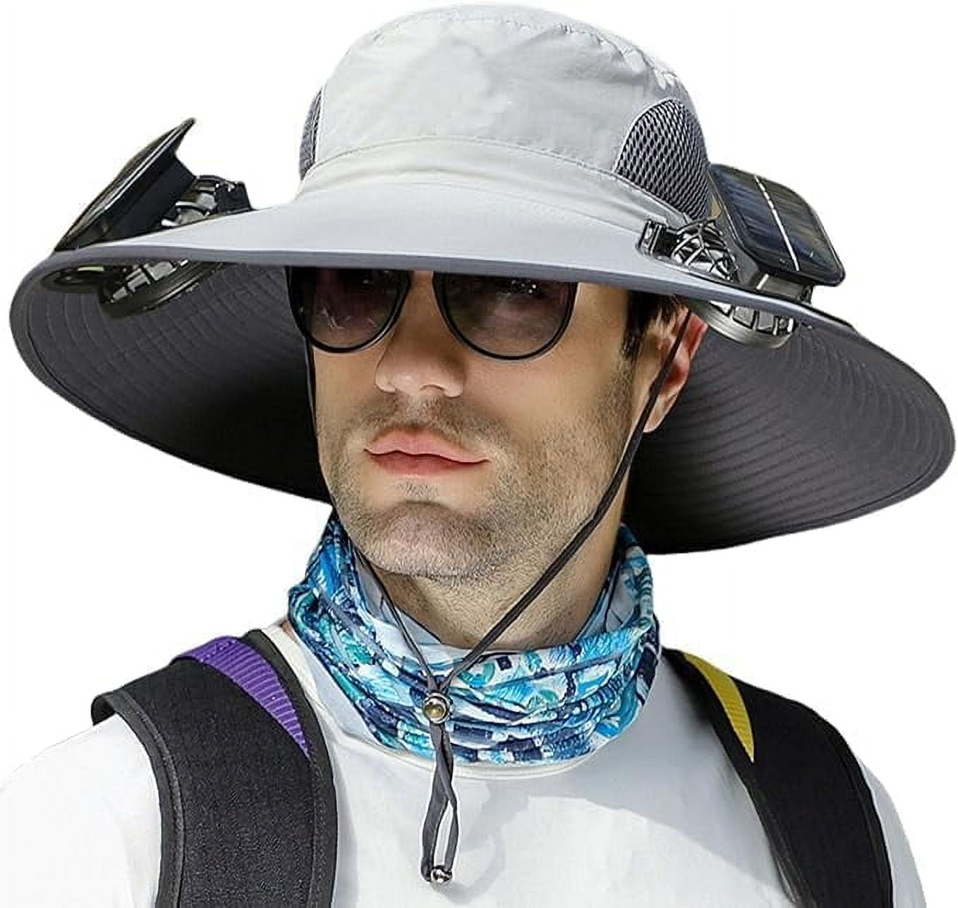 Outdoor Wide Brim Sun Hat with 2 Solar Fan Sun Bucket Hat for Men Women ...