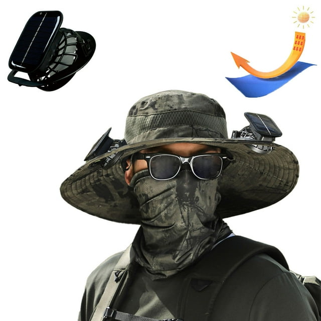 Outdoor Wide Brim Sun Hat with Solar Fan, Solar & USB Charging Sun ...