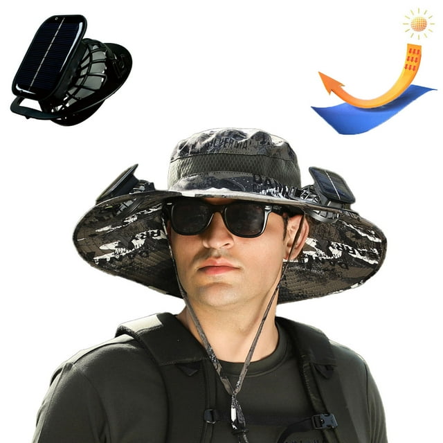 Outdoor Wide Brim Sun Hat with Solar Fan, Solar & USB Charging Sun ...
