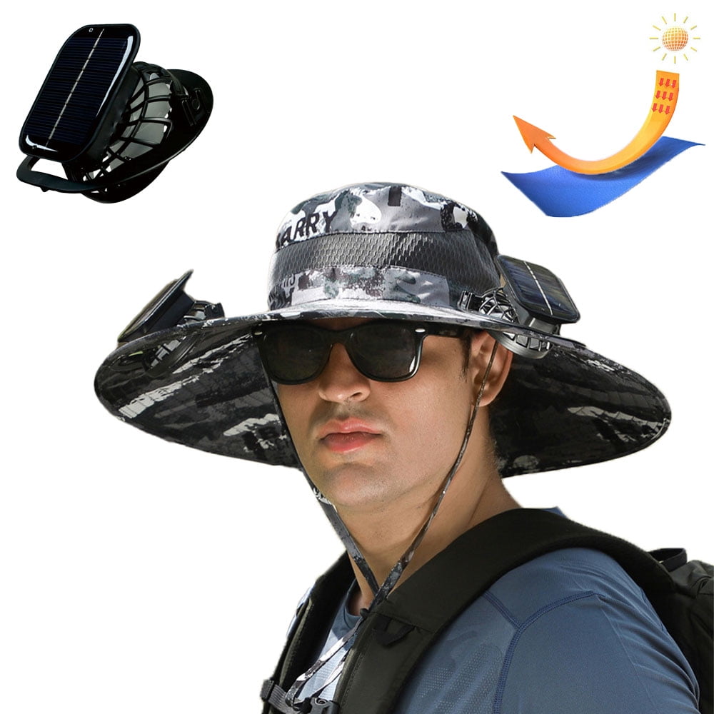 En Fant Outdoor Wide Brim Sun Hat, Solar Fan Cooling, USB Charging, UPF ...