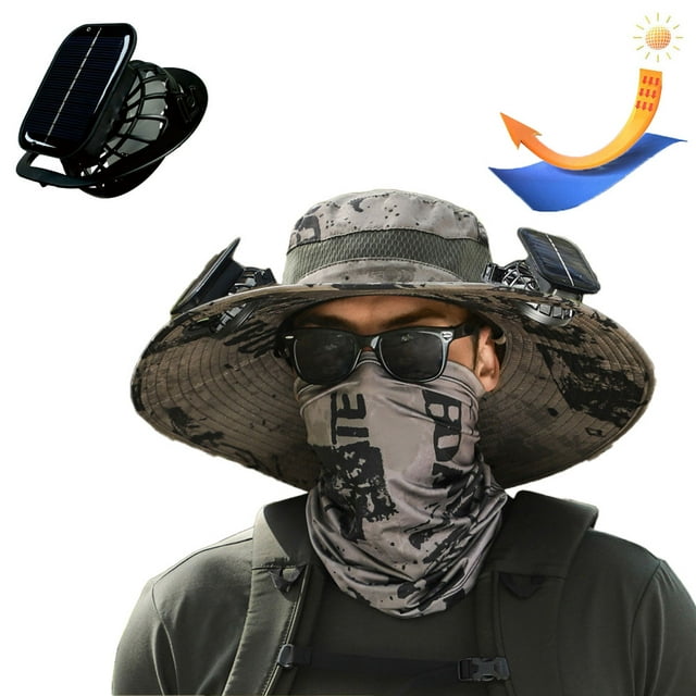 Outdoor Wide Brim Sun Hat with Solar Fan, Solar & USB Charging Sun ...