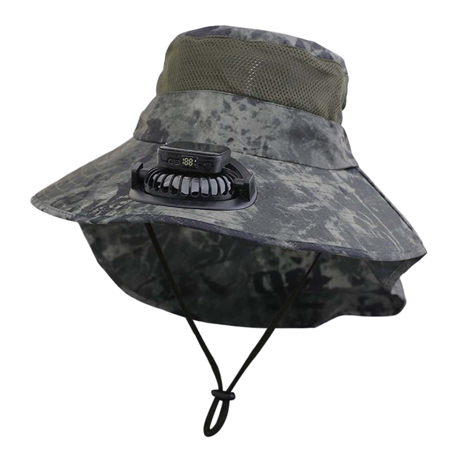 Outdoor Wide Brim Sun Hat with Solar Fan Sun Bucket Hat for Men Women ...