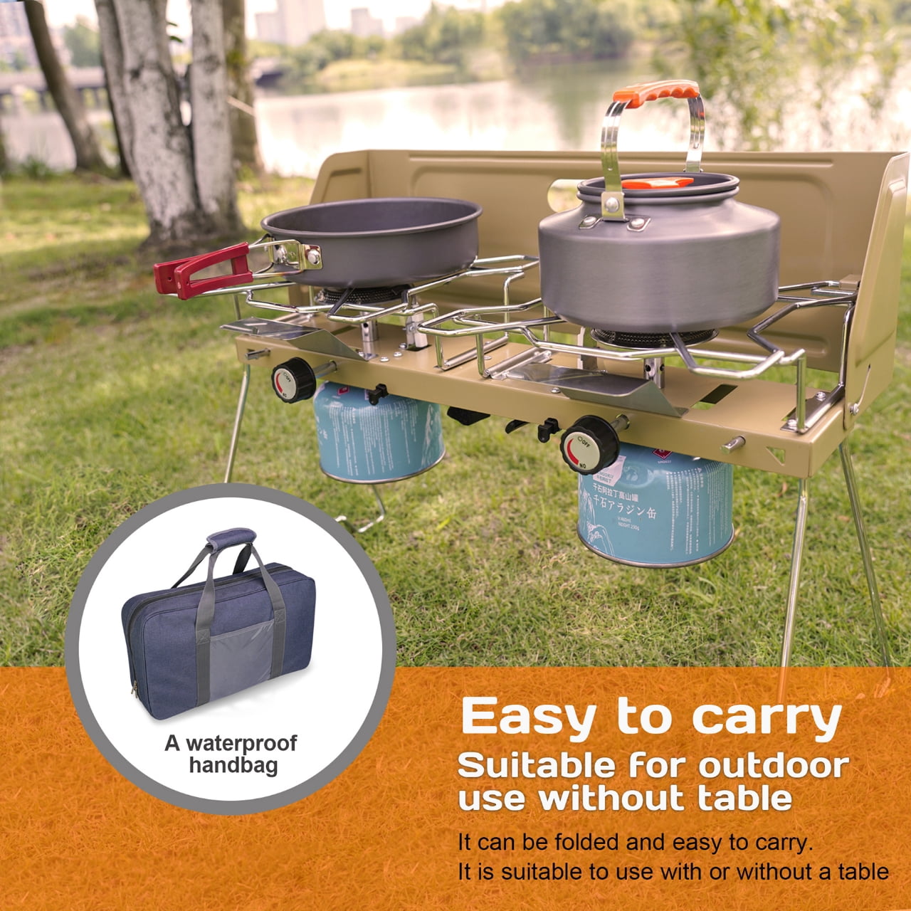 Outdoor Windproof Portable Gas Stove Folding Flat Gas Tank Cookout ...