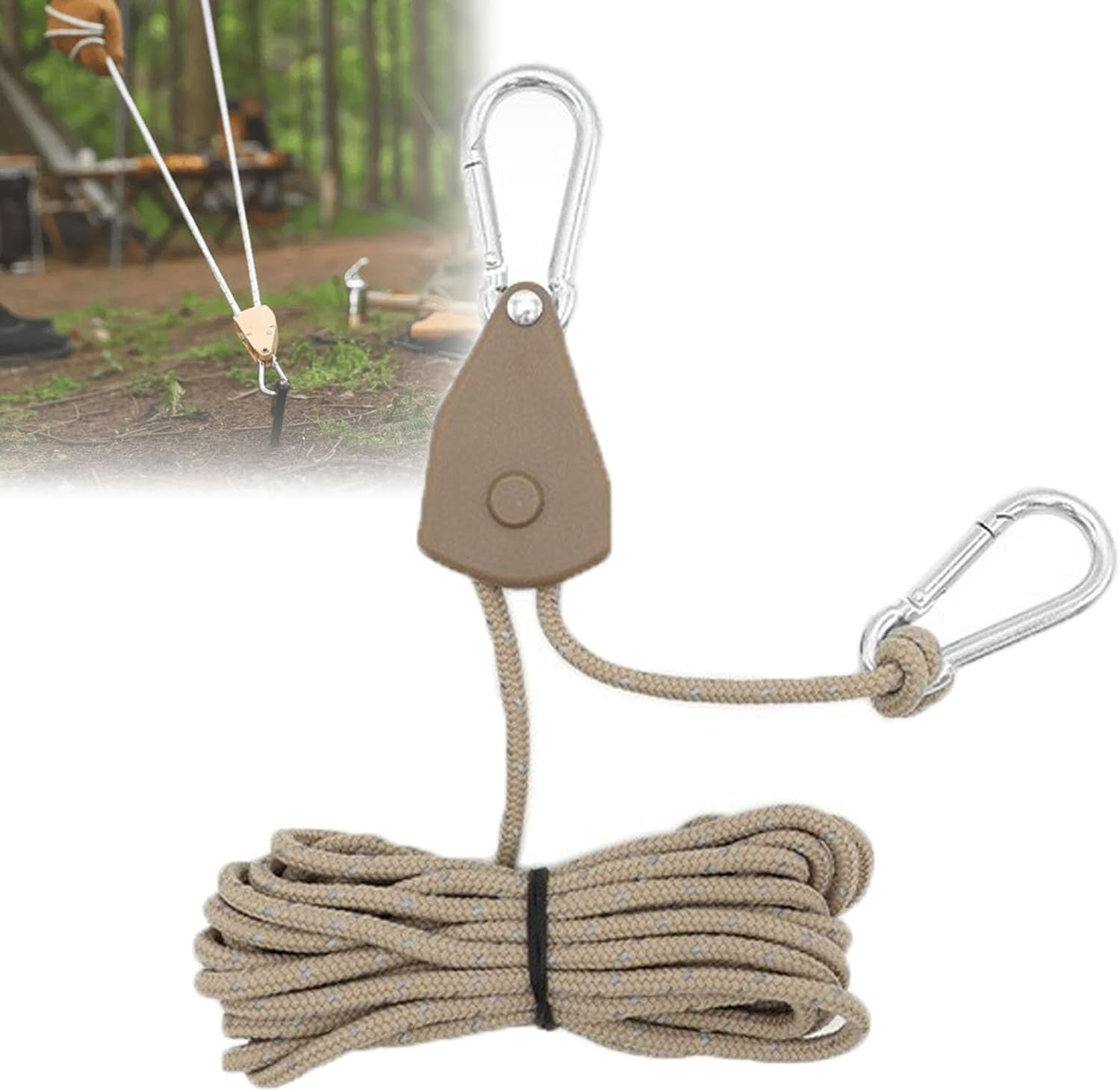 Outdoor Windproof Rope, Portable Fix Camping Rope with Pulley, Retractable Heavy Duty Ratchet ...