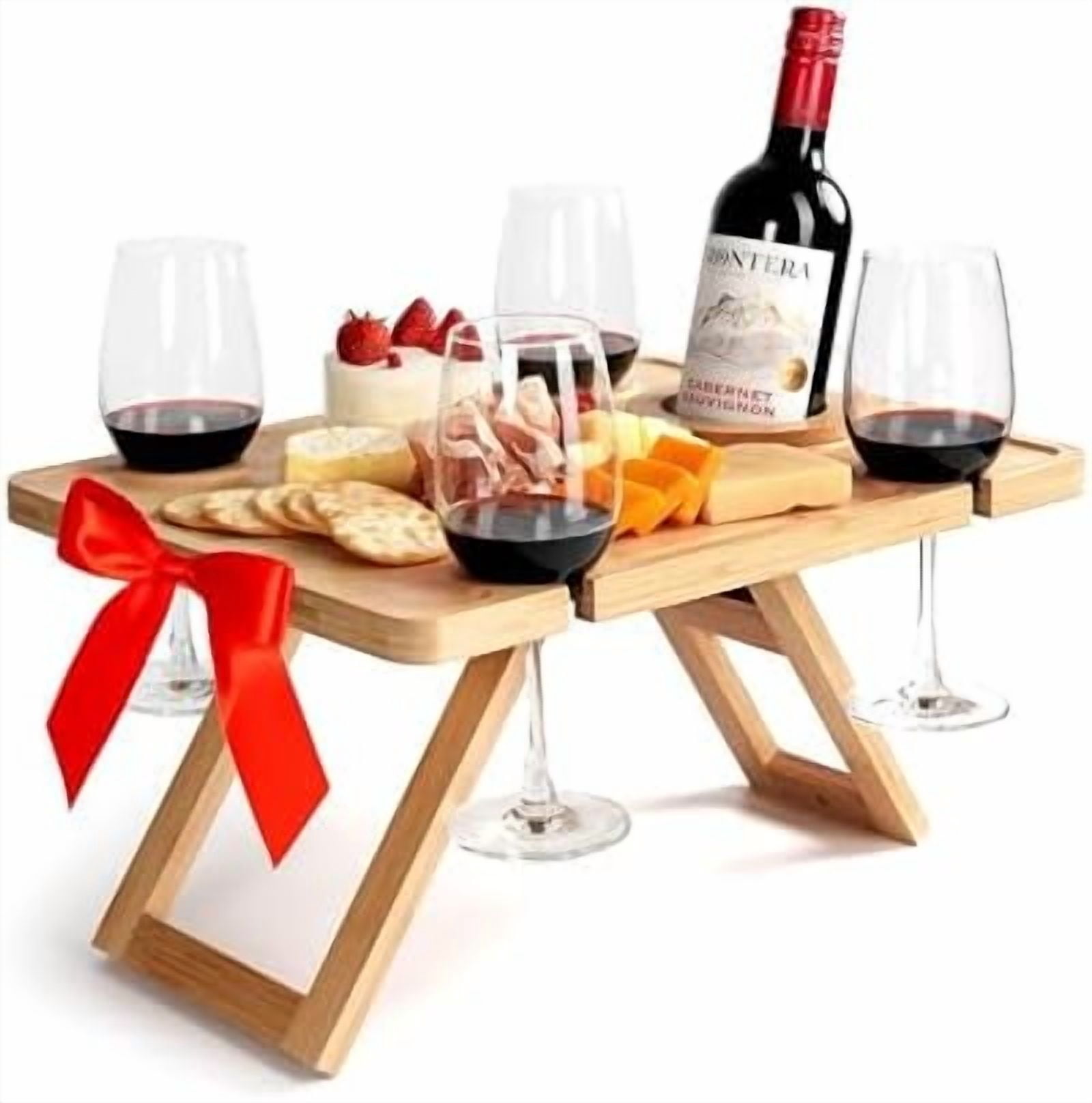 Outdoor Wine Picnic Table, Wooden Folding Picnic Table with Glass ...