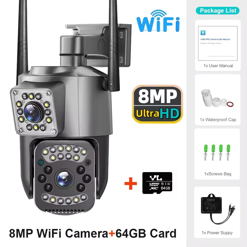Outdoor Wireless Camera Wifi Dual Lens 8MP Body Detection PTZ Auto ...