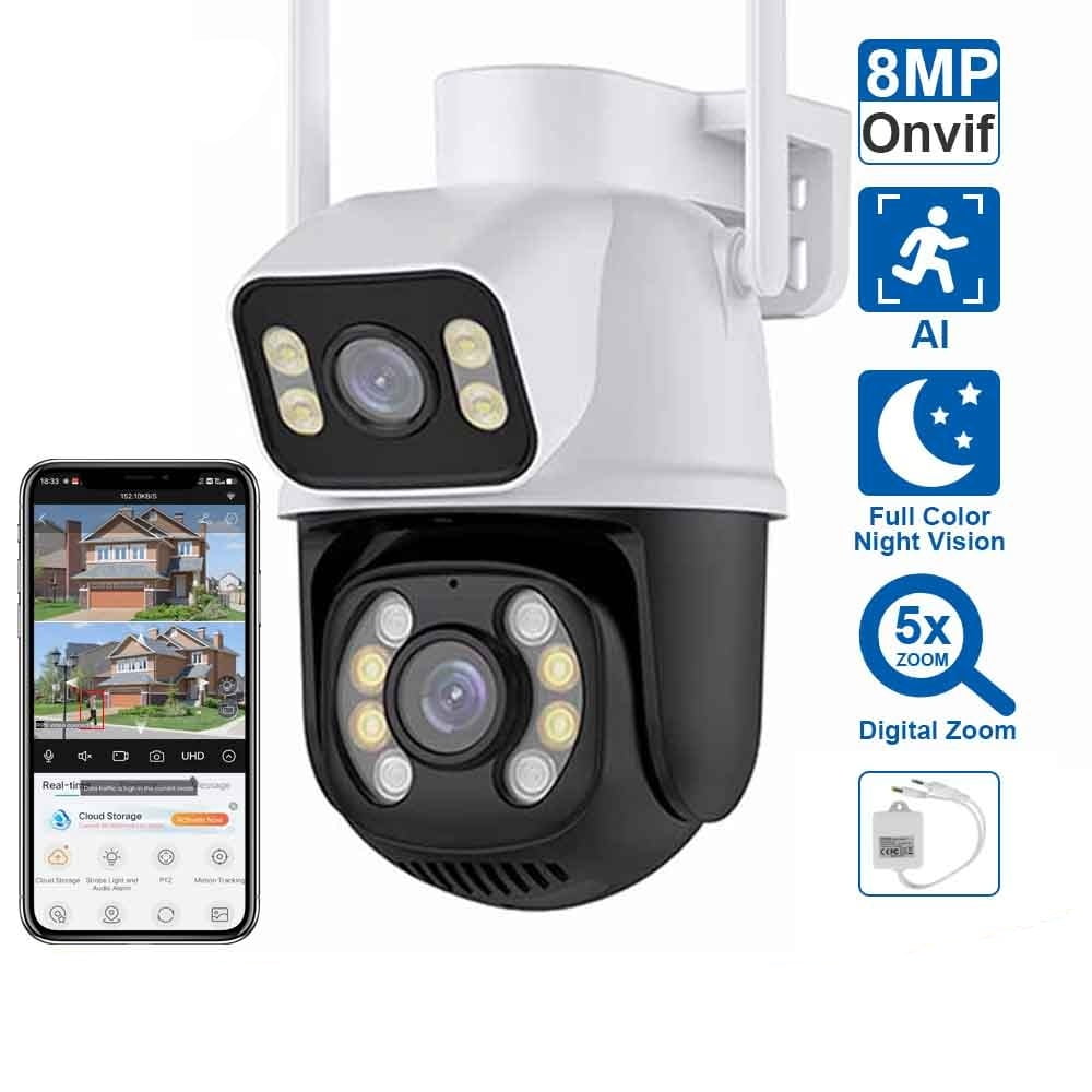 Outdoor Wireless Security IP Camera 4K 8MP HD Dual Lens External Wifi ...