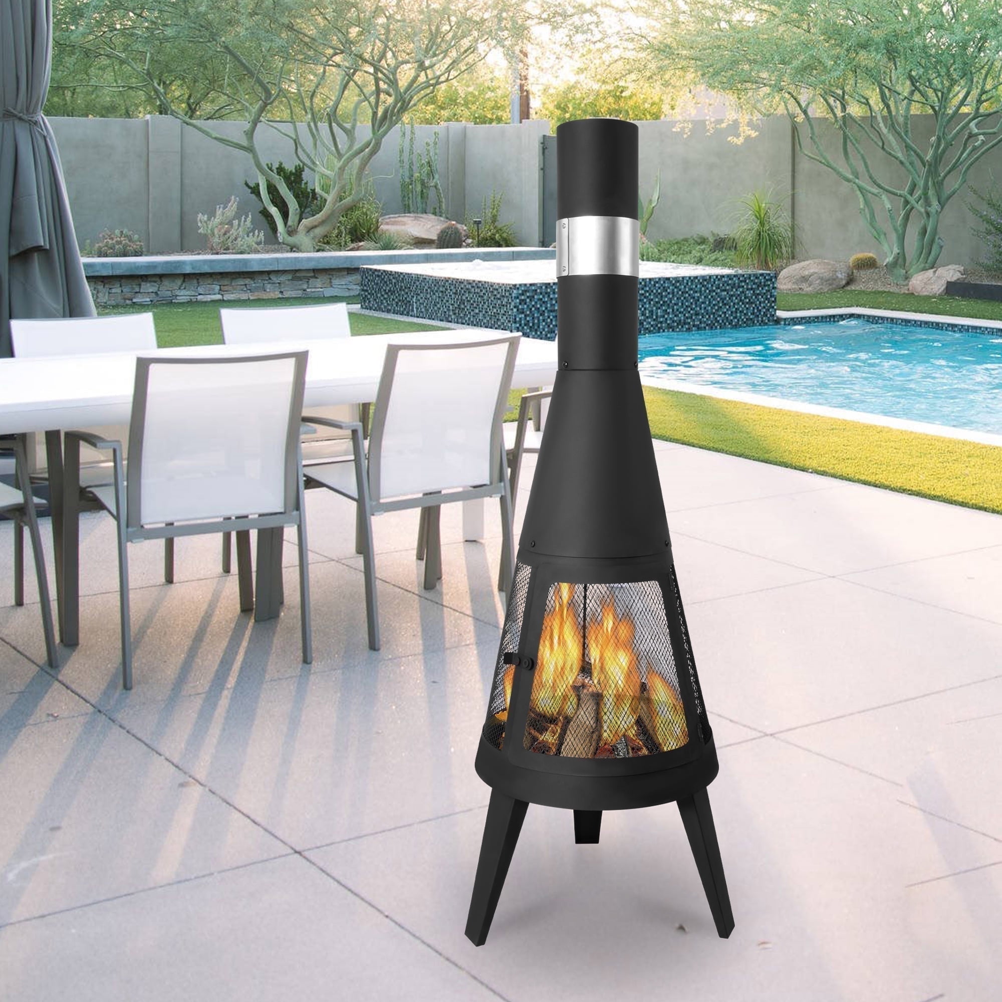 Outdoor Wood Burning Chiminea Fire Pit - Heavy Duty Metal Design with ...