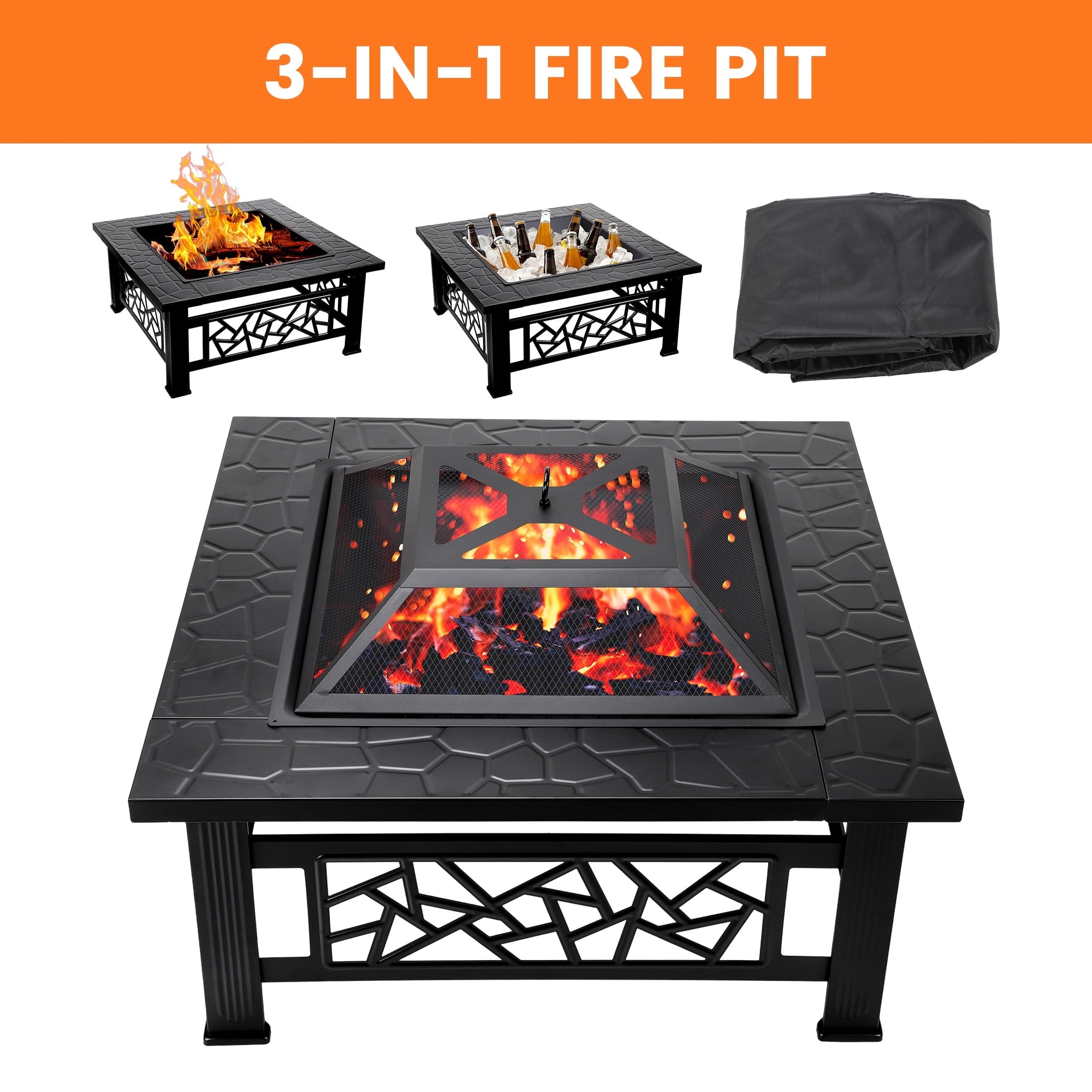 Outdoor Wood Burning Fire Pit, 24" Hexagon Metal Fire Pit for Patio ...