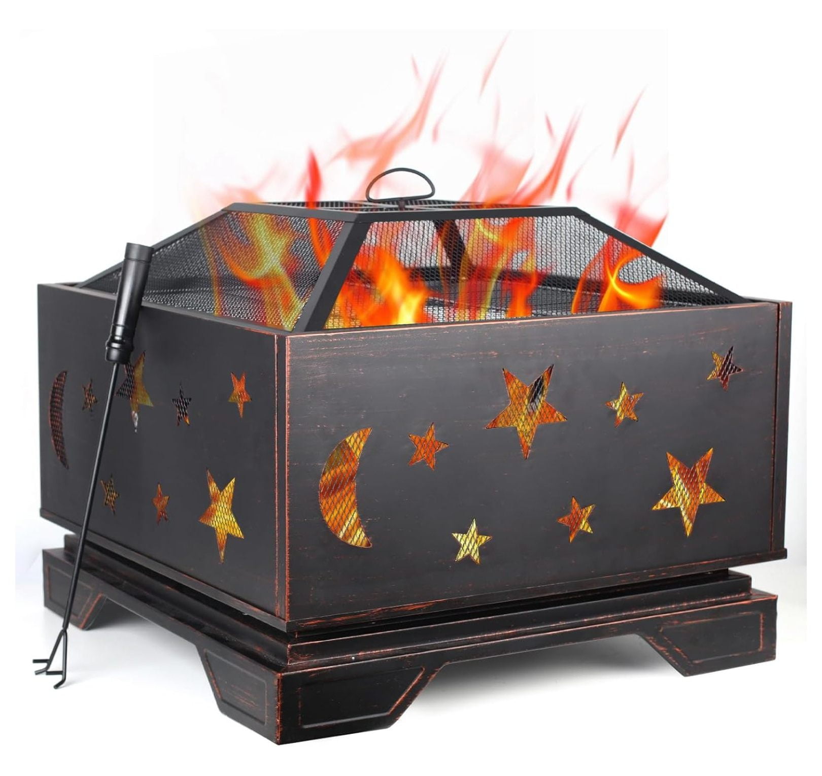 , Outdoor Wood Burning , Square Fire Place with Fire , Metal Firepits ...