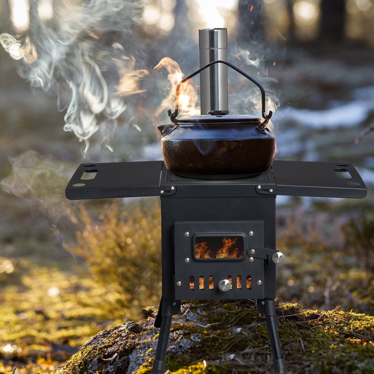 Outdoor Wood Burning Stove, Portable Heating Burner Stove with Chimney ...