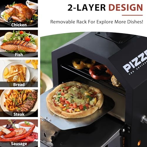 Outdoor Wood Fired Pizza Maker 2-Layer with Pizza Stone, Peel & Rack ...
