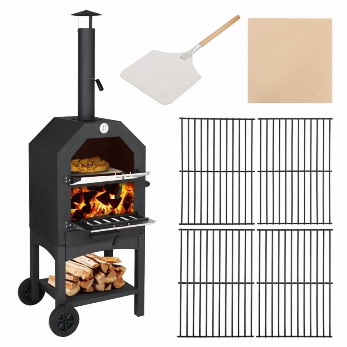 Outdoor Wood Fired Pizza Oven with Pizza Stone, Pizza Peel, Grill Rack ...