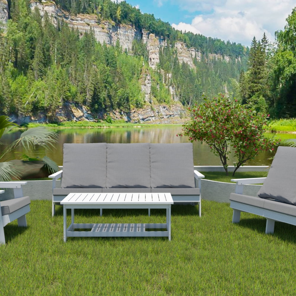 Outdoor Wood Grain 3-Seater Sofa with Removable Cushions Durable HIPS Plastic Garden Furniture ...