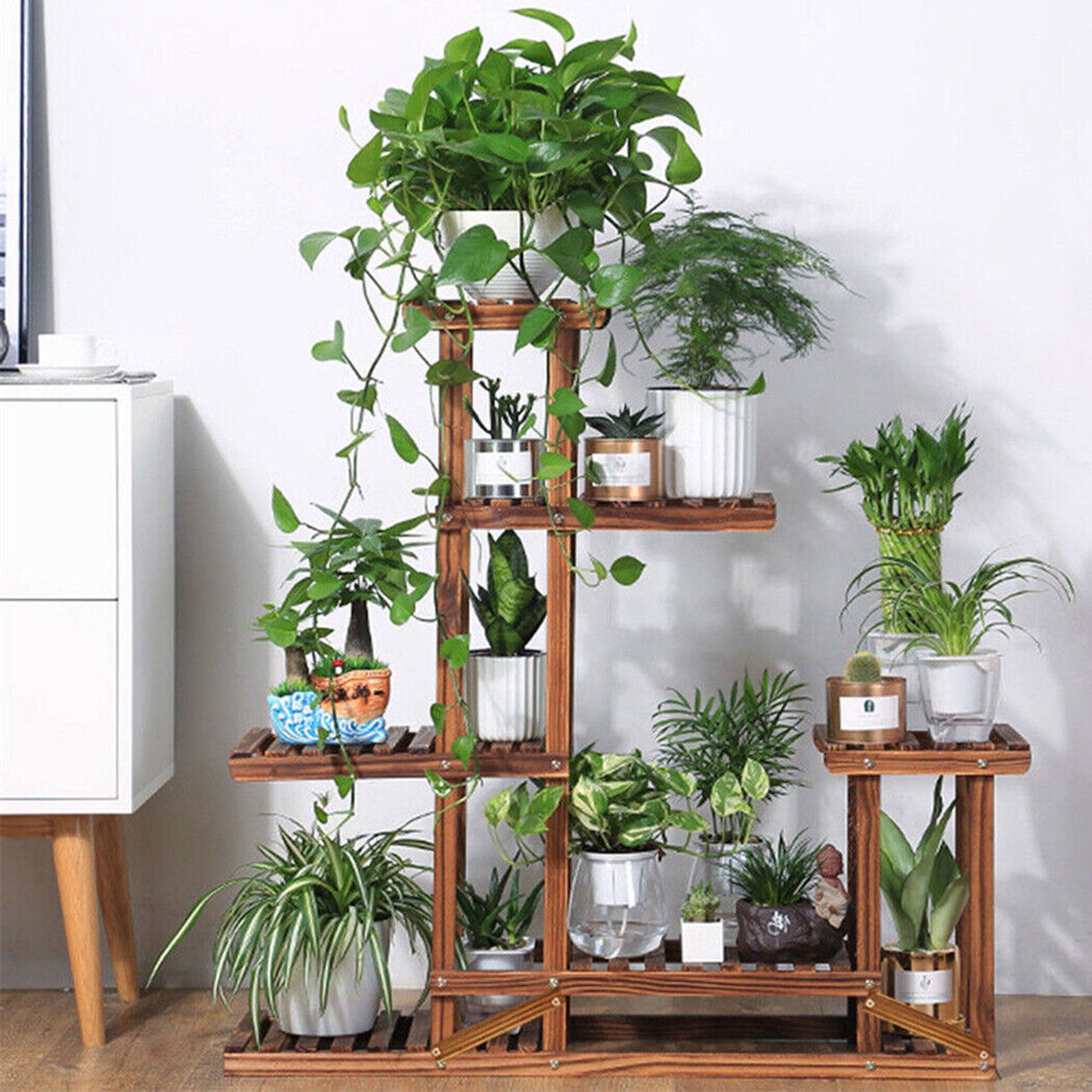 Outdoor Wood Plant Stand, Plant Display Multi Tier Flower Shelves ...