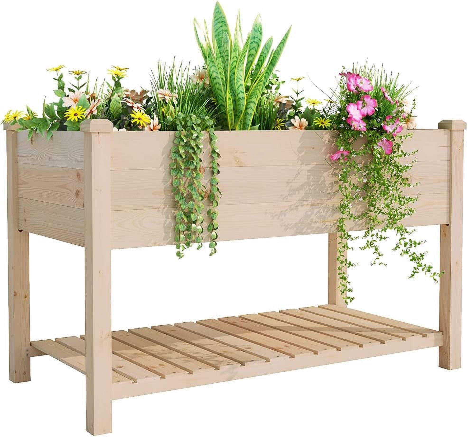 Outdoor Wood Raised Garden Bed, Elevated Reinforced Large Planter Box ...