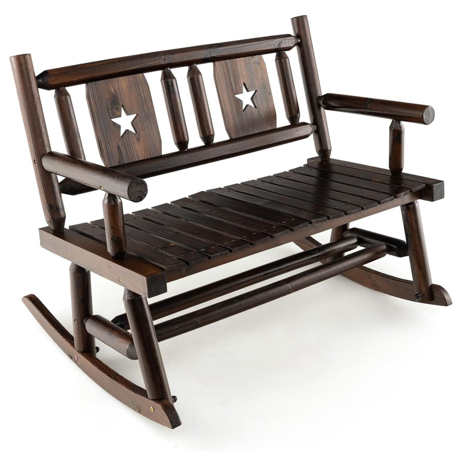 Outdoor Wood Rocking Bench Carbonized Double Rocking Chair for 2 ...