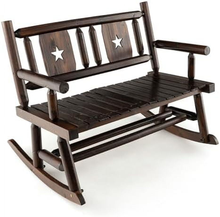 Outdoor Wood Rocking Bench Carbonized Double Rocking Chair for 2 ...