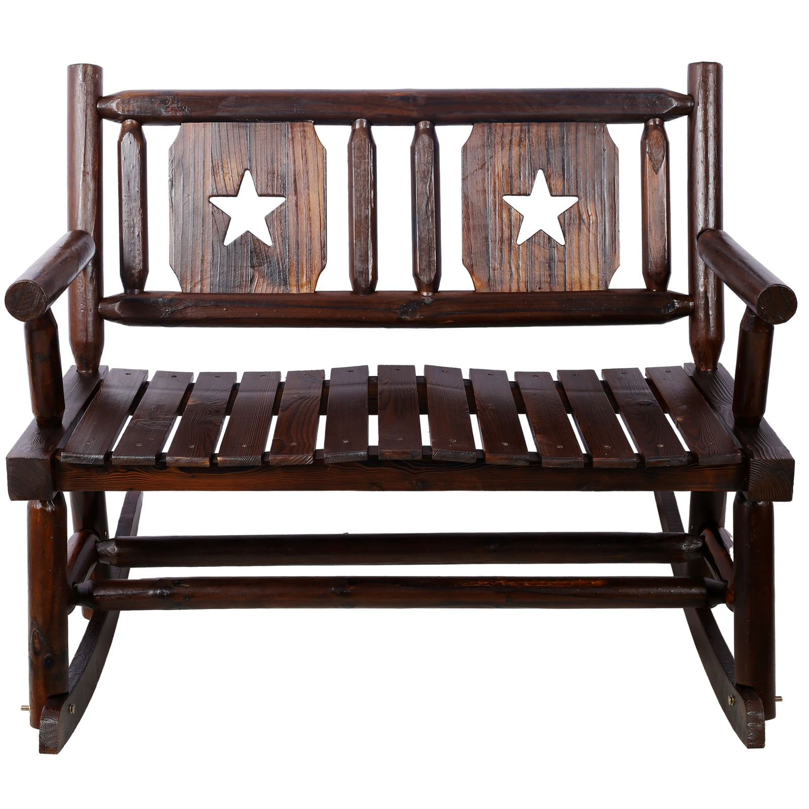 Outdoor Wood Rocking Bench Carbonized Double Rocking Chair For 2 ...