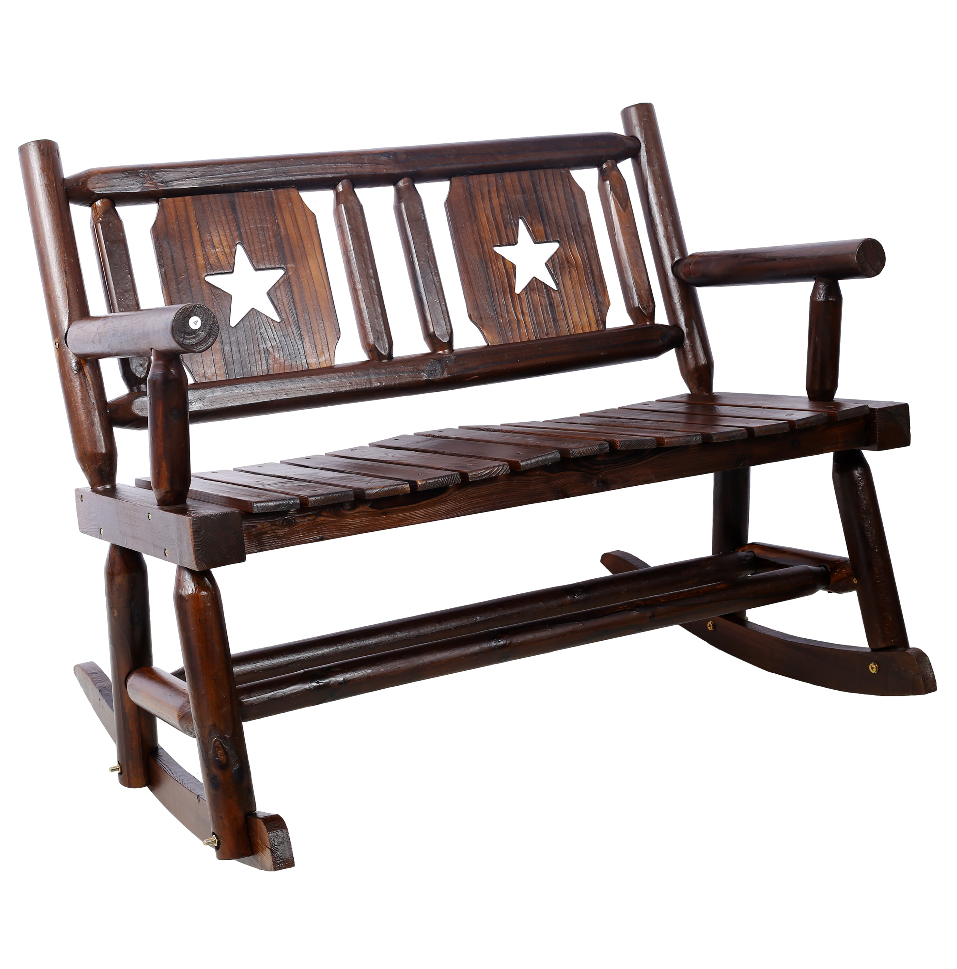 Outdoor Wood Rocking Bench Carbonized Double Rocking Chair for 2 ...