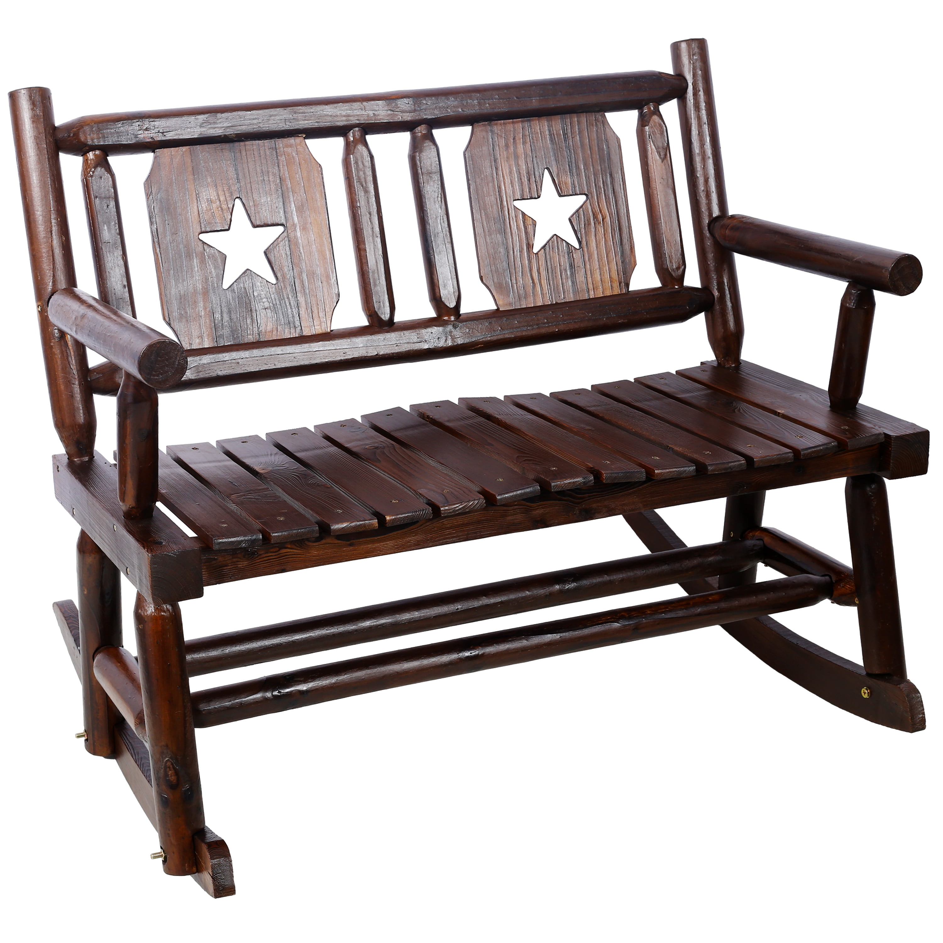 Outdoor Wood Rocking Bench Carbonized Double Rocking Chair Wooden Porch ...