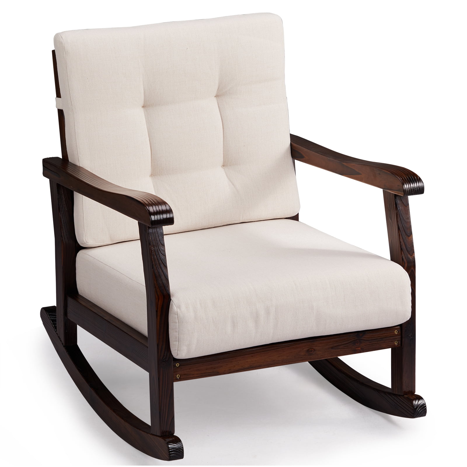 Outdoor Wood Rocking Chair with Detachable Washable Cushions, Patio ...