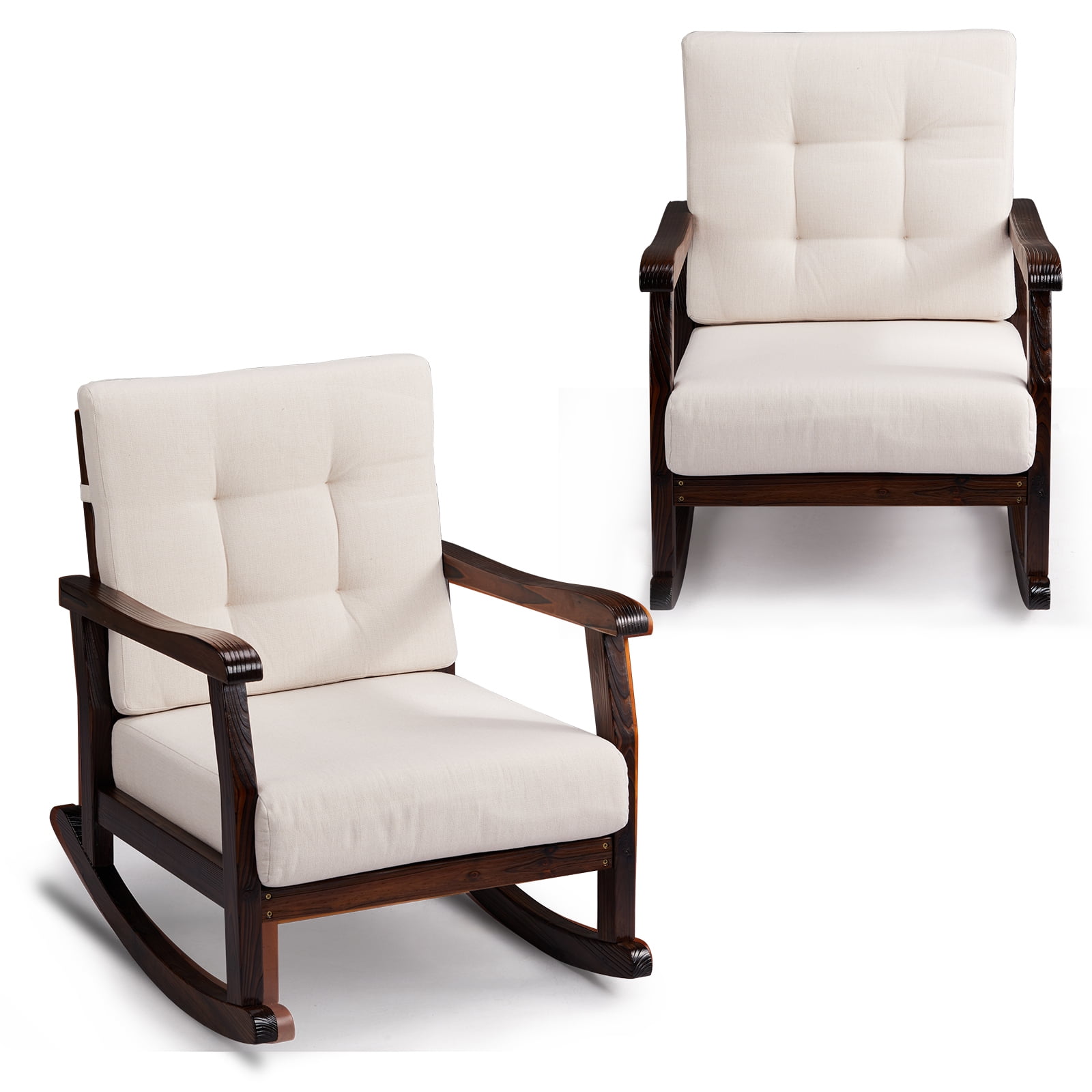 Outdoor Wood Rocking Chair with Detachable Washable Cushions, Patio ...