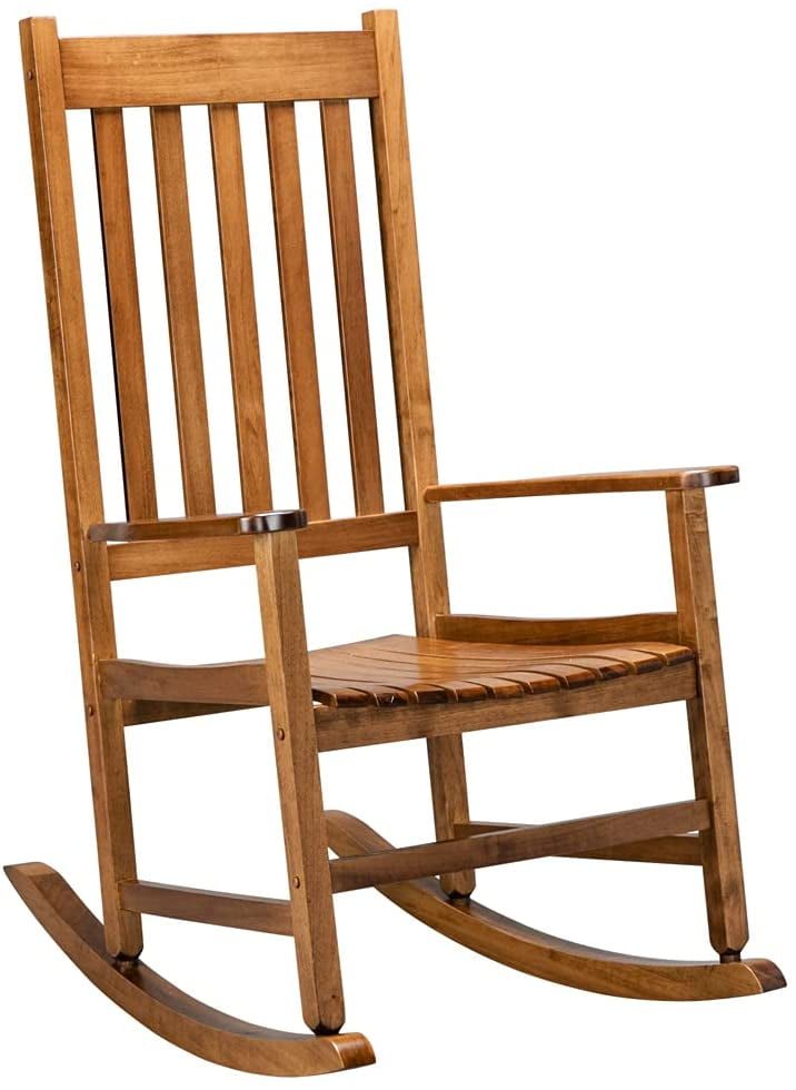 Outdoor Wood Rocking Chair, Patio Wooden Rocking Chair with Smooth ...