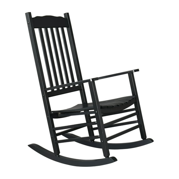 Outdoor Wood Rocking Chair, Wavy Backboard, Weatherproof Patio Rocker ...