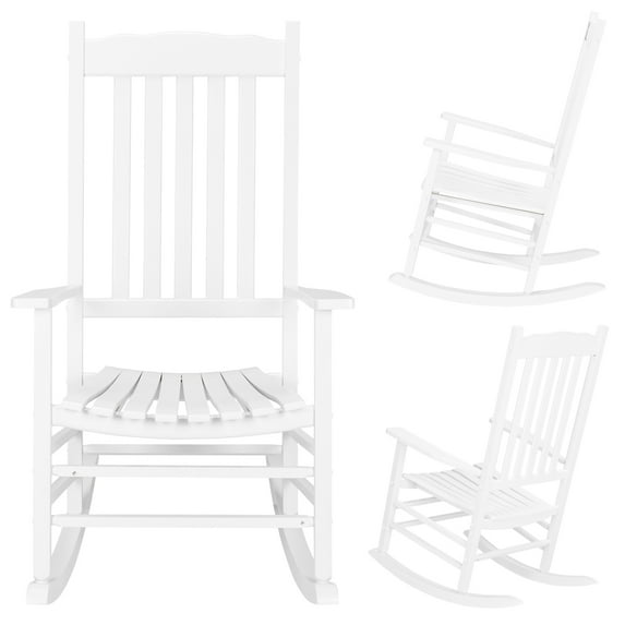 Outdoor Wood Rocking Chair, Wavy Backboard, Weatherproof Patio Rocker ...