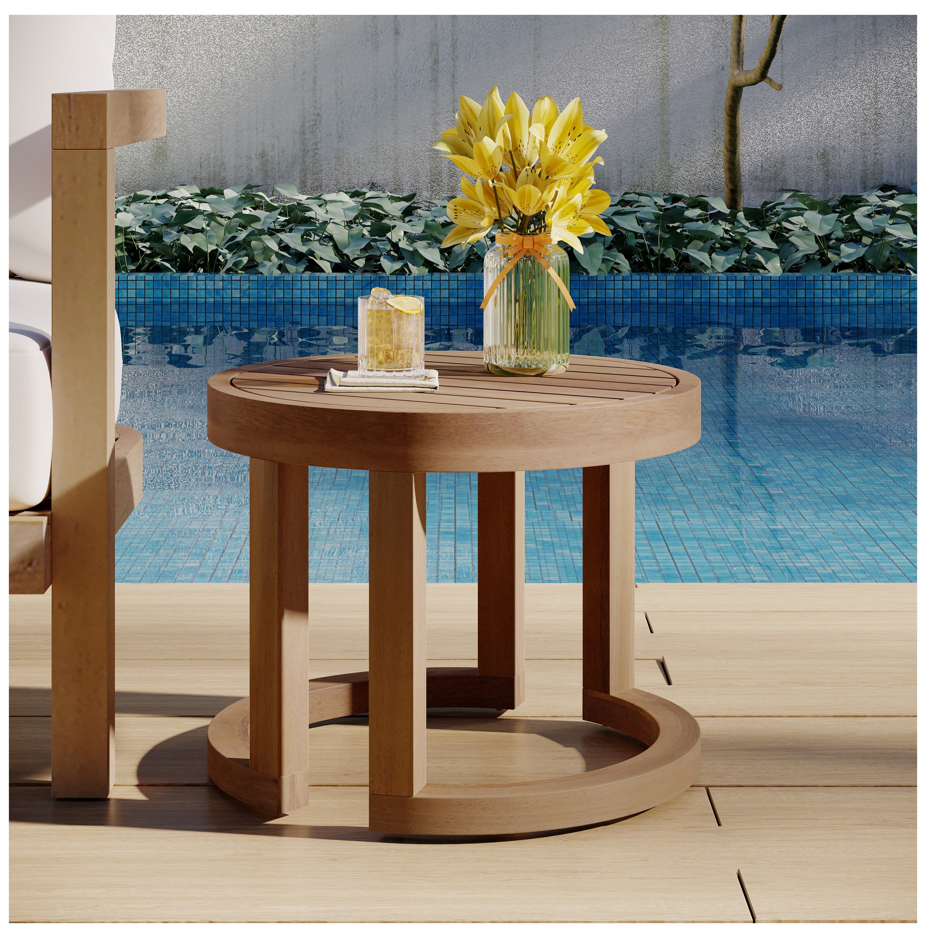 Outdoor Wood Side Table, 18" Solid Side Table for Patio, Pool, Porch ...