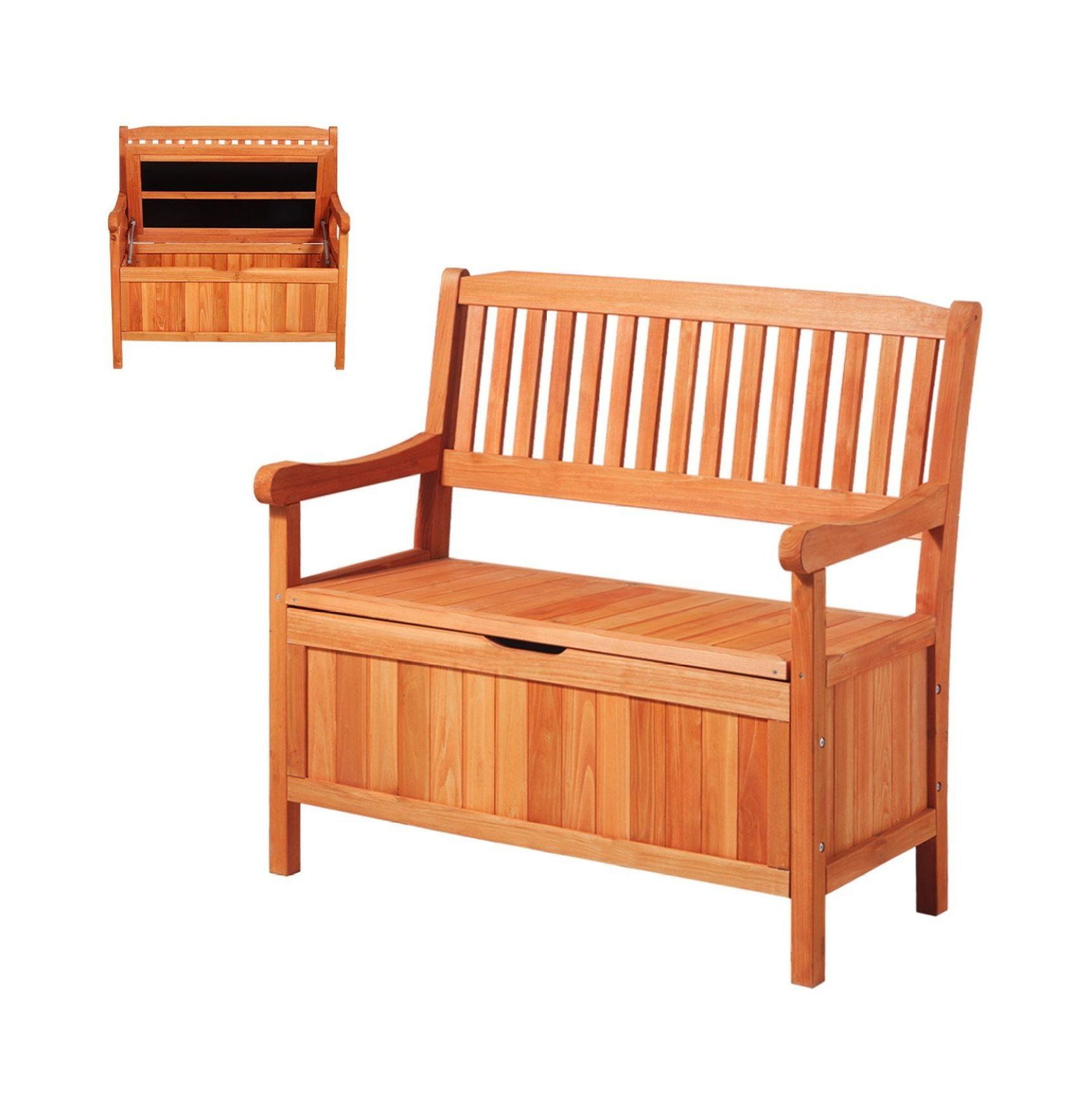 Outdoor Wood Storage Bench 33 Gal - 2-Person Seating Deck Box ...
